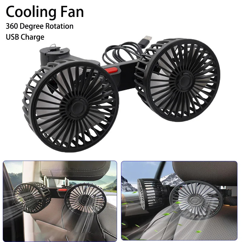 Kipas Kereta Car Headrest Dual Fan 5V USB Dual Head Back Rear Seat Fan ...