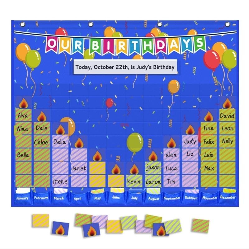 seng Happy Birthday Pocket Chart Classroom Pocket Chart with 90 Cards ...