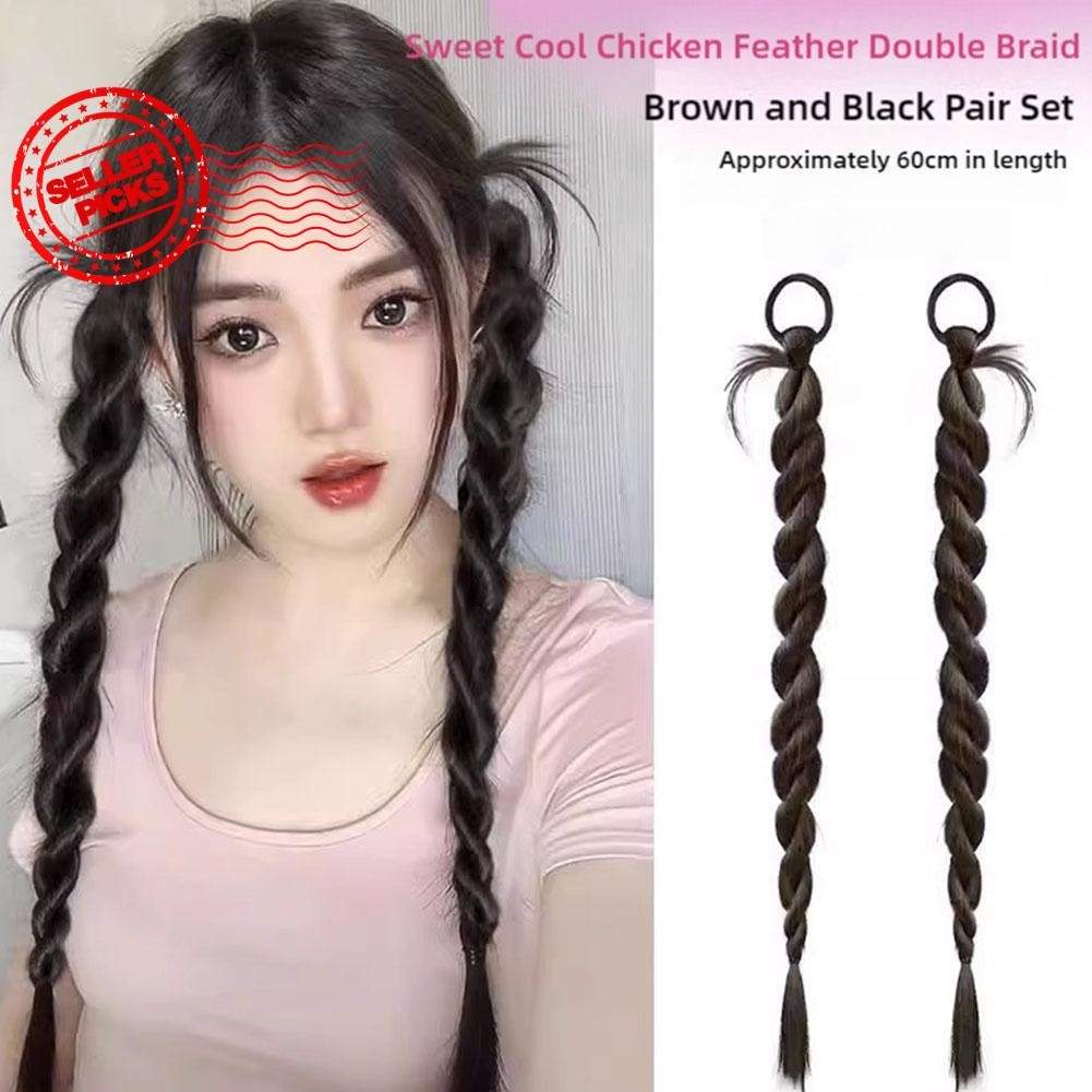 Y2k 45cm Single Bubble Braid Sweet Cute Wig Braid Sweet Feather Twisted Boxing Double Braid Wig ...