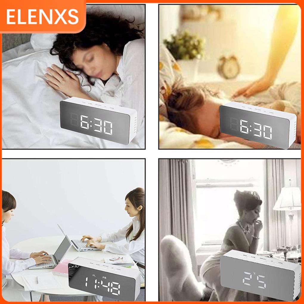Led Digital Alarm Clock PC Mirror Snooze White Modern Alarm Clock ...