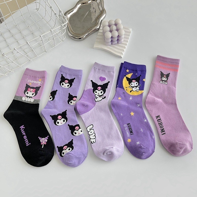 Cartoon Purple Soft Cotton Mid tube Women's Socks Cute Kuromi Long ...