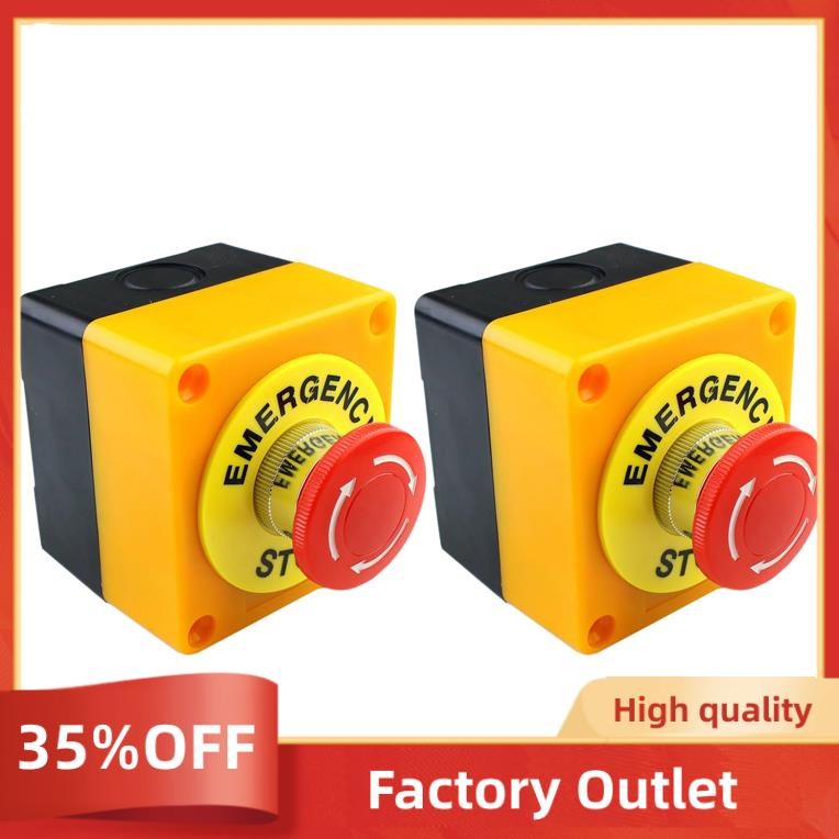 2Pcs Red Mushroom Emergency Stop Shut Off Push Button Switch No + Nc ...