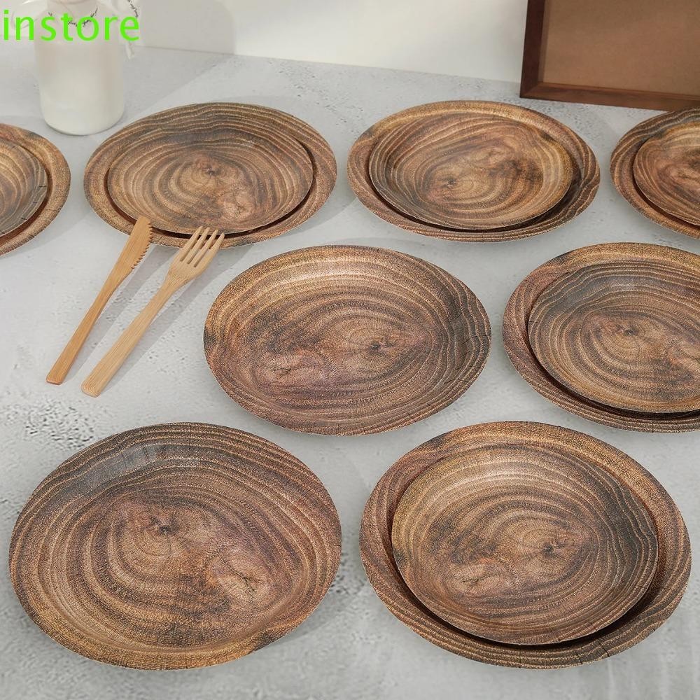INSTORE 10pcs Imitation Wood Grain Disposable Plate, Realistic 7/9 Inch ...