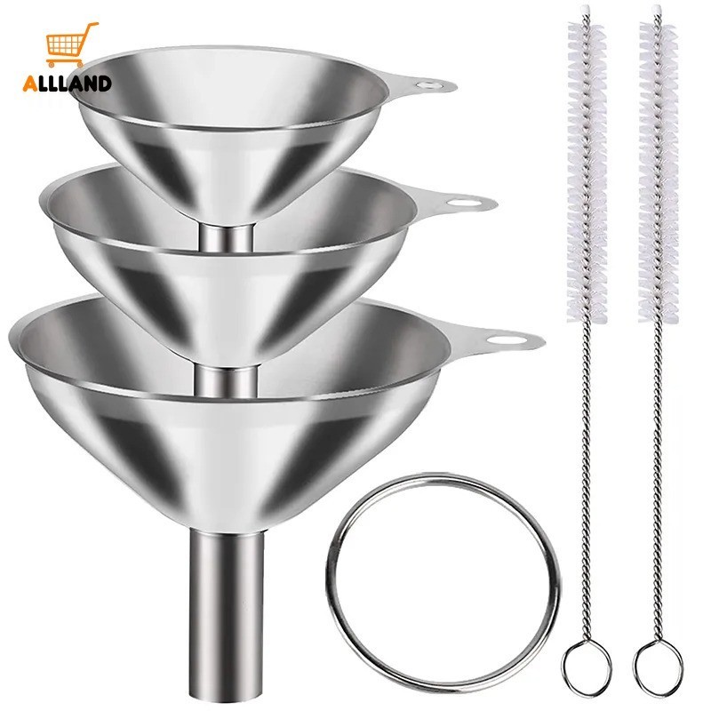 3Pcs/set Stainless Steel Funnel Portable Cone Funnel Pour Oil Wine Liquid Hopper Multi-Use ...