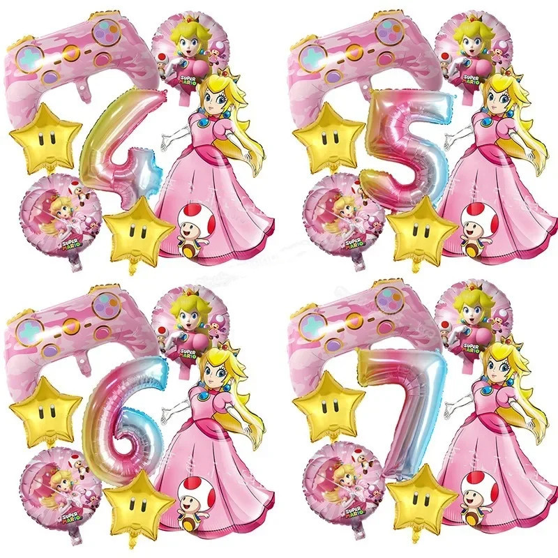Princess Peach Birthday Theme Foil Ballons Number Ballo Set Super Mario ...