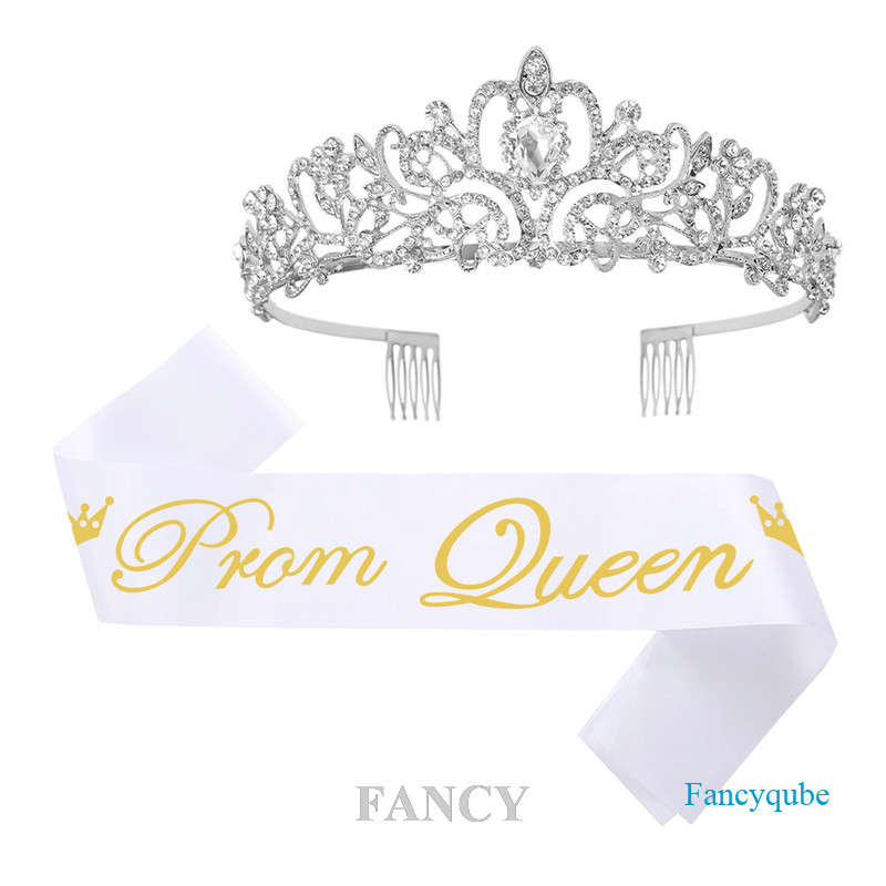 Prom Queen Sash Crown Set Ribbons Shoulder Girl Princess Queen With ...