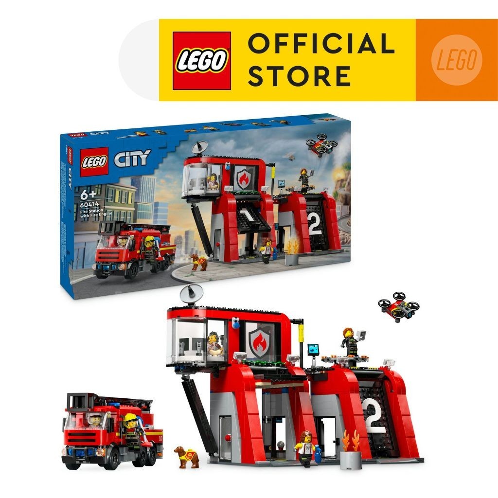 LEGO City 60414 Fire Station with Fire Engine Playset (843 Pieces ...