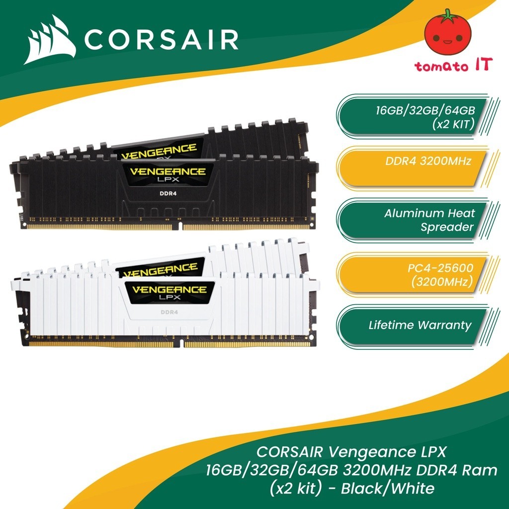 CORSAIR Vengeance LPX 16GB/32GB/64GB (x2 Kit) 3200MHz DDR4 Ram - Black ...
