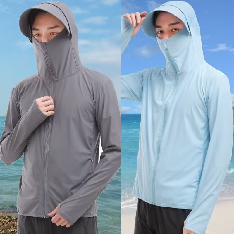 Sun Protection Clothing Ice Silk Hooded Zipped UV Jackets Outdoor ...