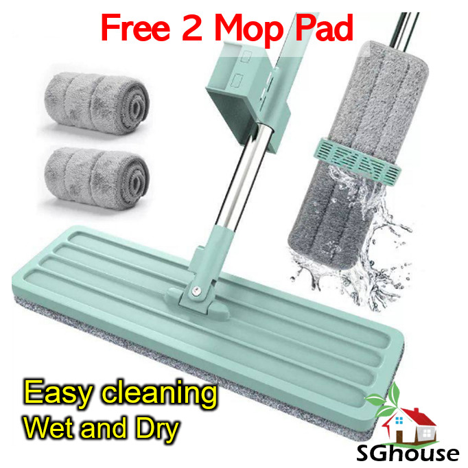 Scratch Mop Hands free Flat Mop 2 in 1 wet and dry Easy Wash Self Wring ...