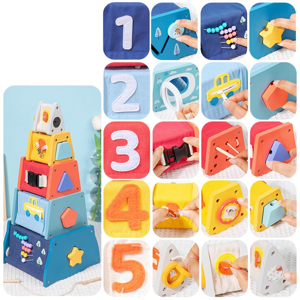 Kids Wooden Educational Activity Learning Cube Toy Developmental Shape ...