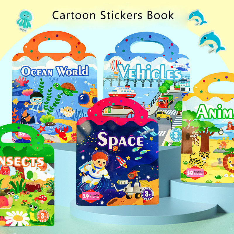Creative Cute Cartoon Stickers Book Children Reusable DIY Various ...
