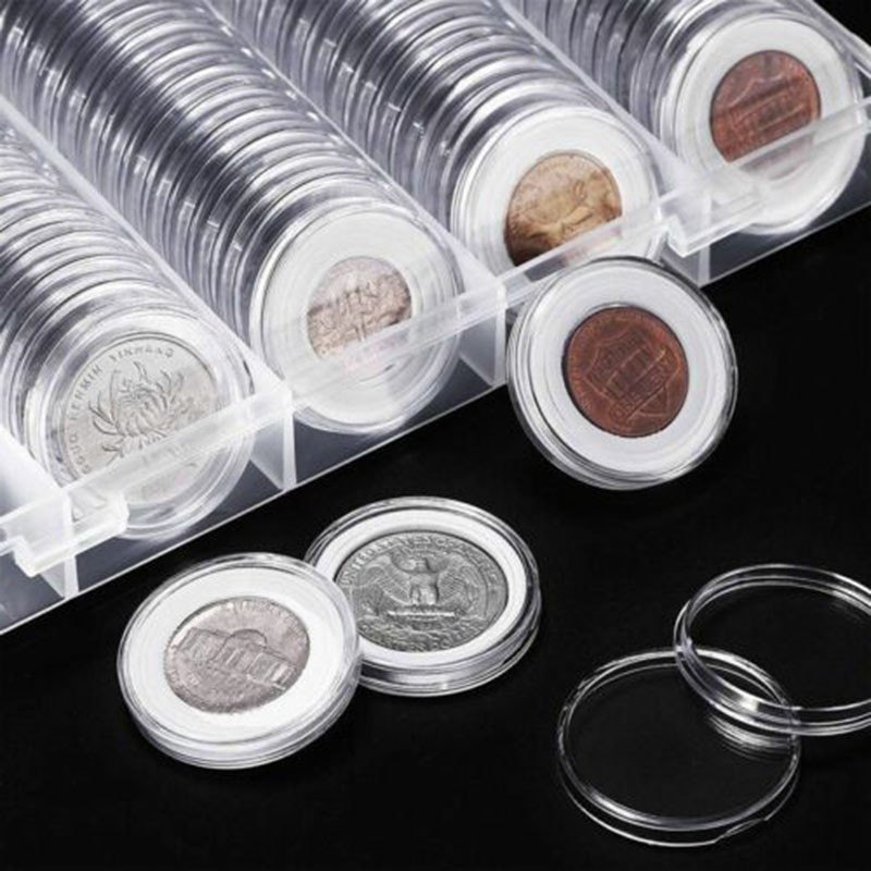 (DEAL) 100Pcs 21mm Coin Holder Capsules Storage Clear Round Display ...