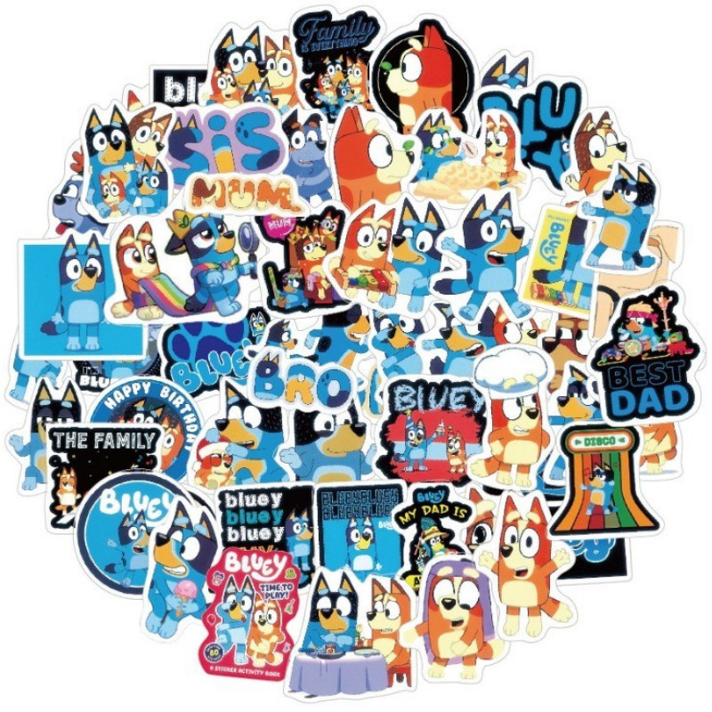 50pcs Bluey Stickers Family Animated Theme Bandit Chilli Bingo Cute ...