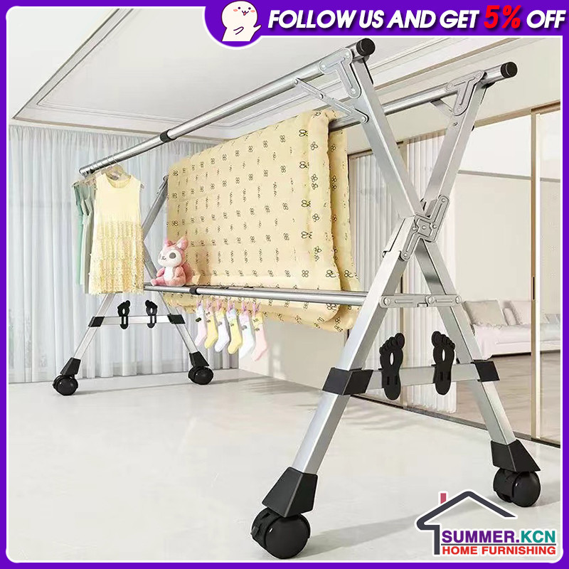 Foldable Clothes Drying Rack with Wheels Balcony Movable Scalable ...