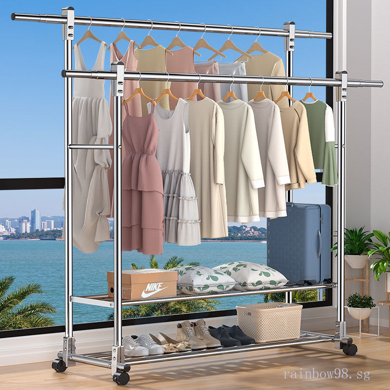 Stainless Steel Laundry Rack Floor Super Thick Mobile Clothes Hanger ...