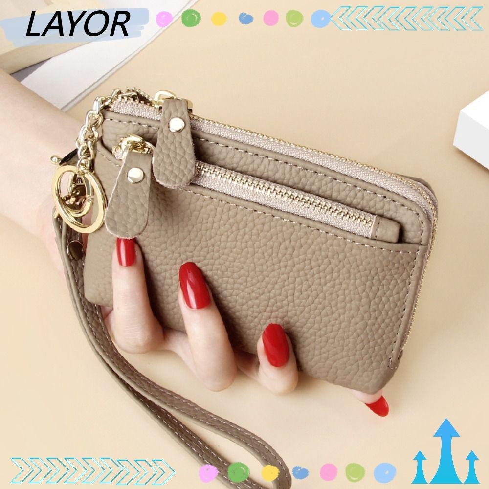 LAY Zipper Purses, Cowhide Multi Functional Wallets, Small Solid Color ...