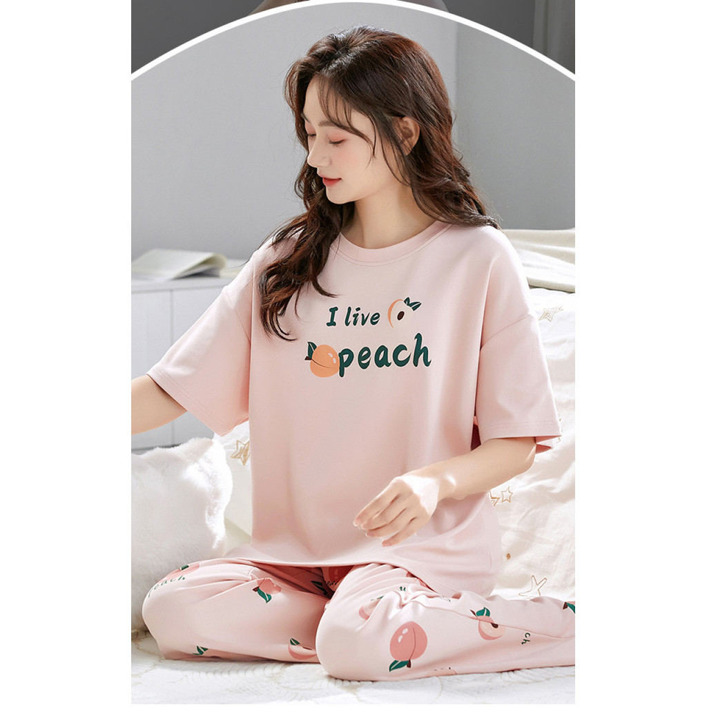Chest Pad Pajamas Women Cotton Pyjamas Set Summer Lady Short sleeve ...