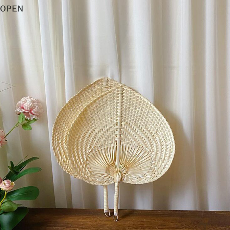 OP Handmade Straw Woven Fans Craft Summer Cooling Fan Bamboo Home ...