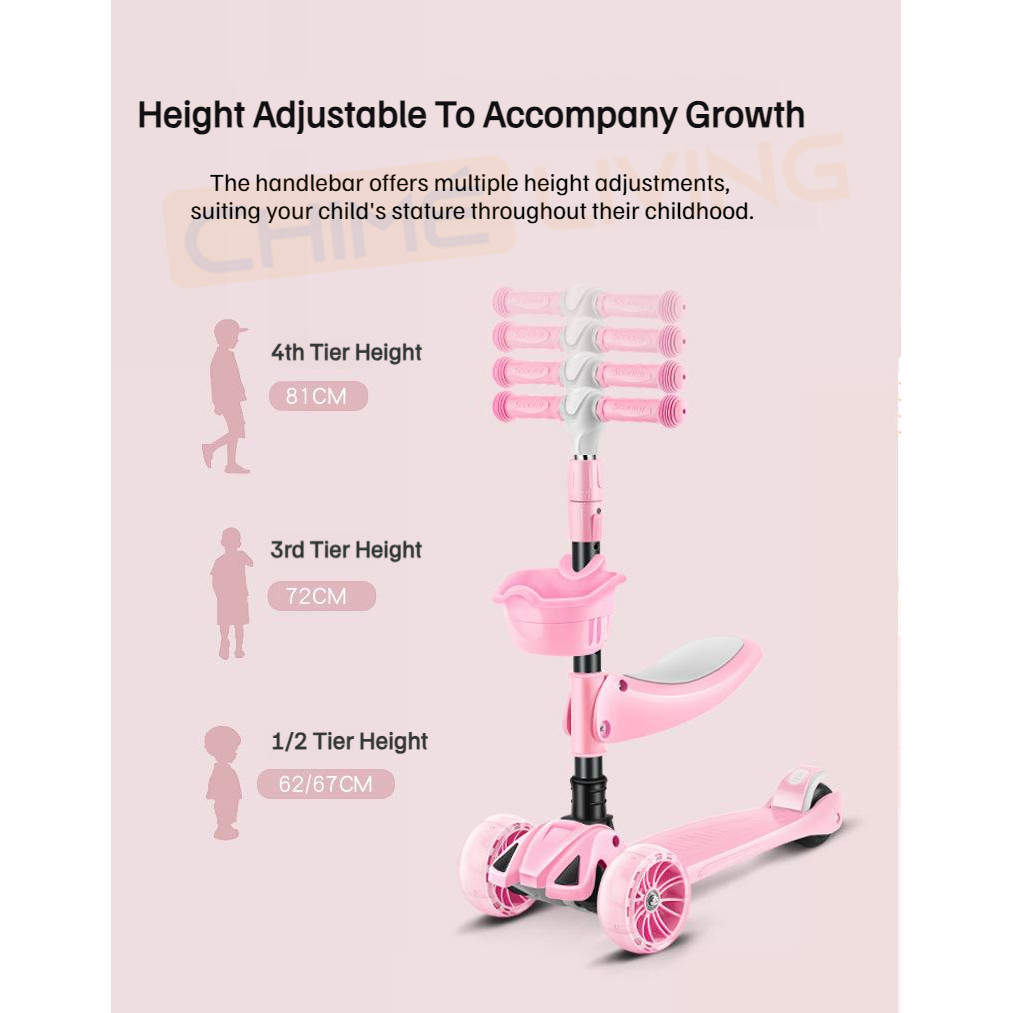 3-in-1 Kids Exercise Kick Scooter | Height Adjustable Foldable Wide ...