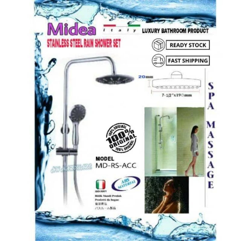 MIDEA 3’ FEET S-304 STAINLESS STEEL RAIN SHOWER POLE SET HIGH LUXURY ...