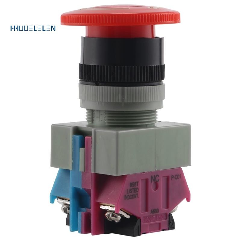AC 600V 10A Red Mushroom Emergency Stop Push Button Switch 22mm NO NC ...