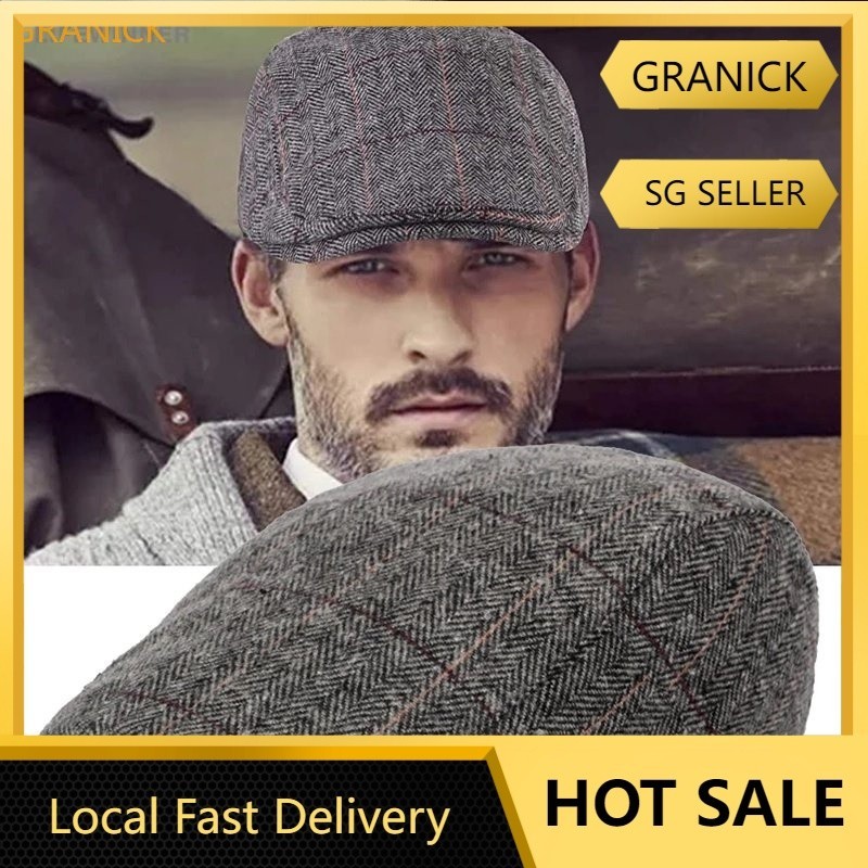 Men's French Style Vintage Beret Hat Caps/British Classic Check Wool ...