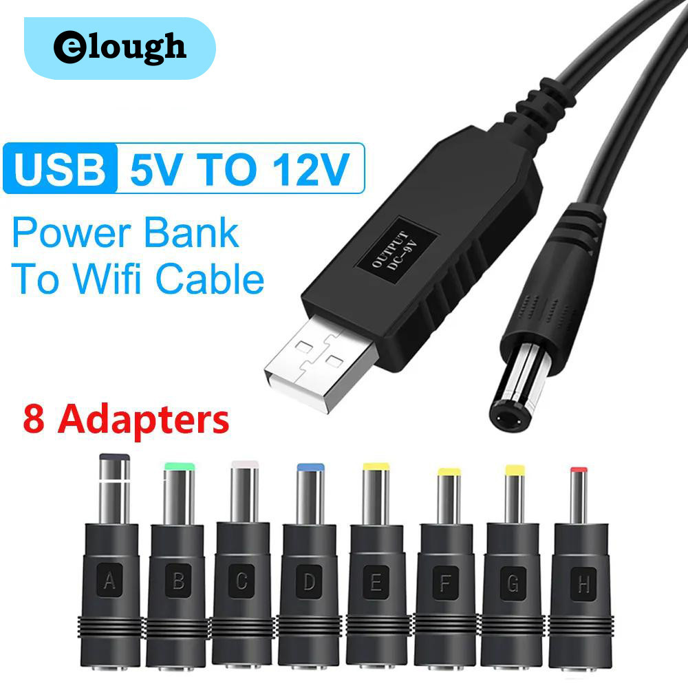 Elough USB to DC Power Cable 5V To 12V Boost Converter 8 Adapters USB ...