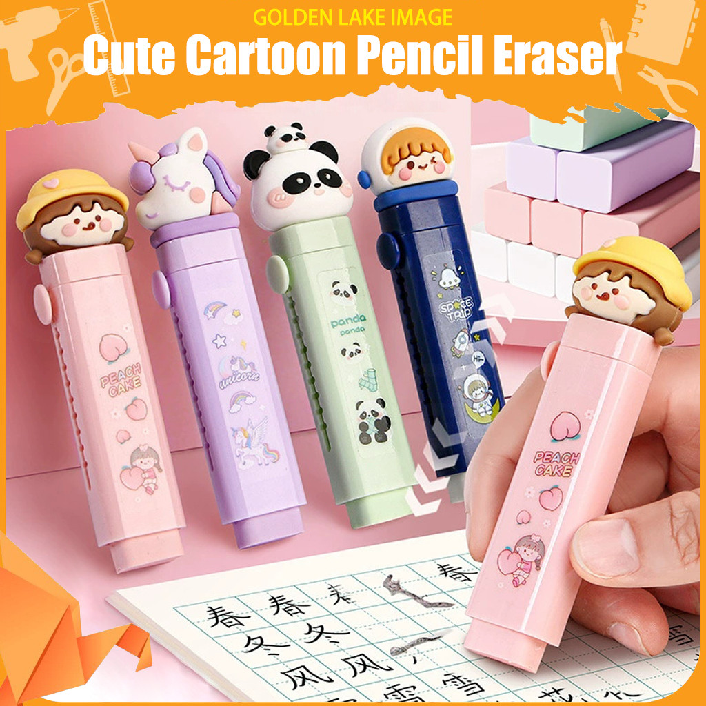 Cute Cartoon Pencil Eraser Retractable Pen Shape Eraser Student ...