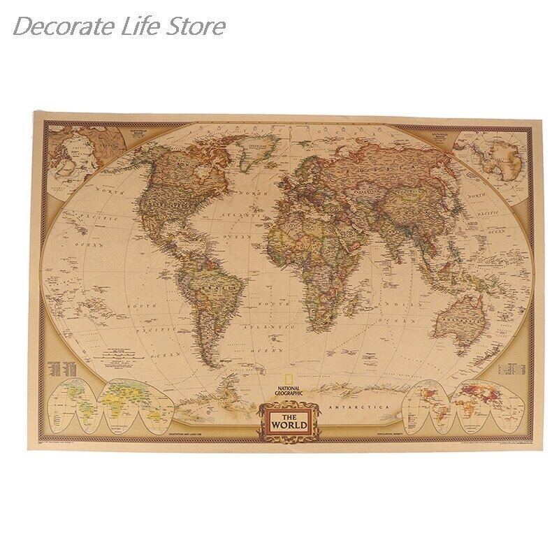 1PC Large Vintage World Map Detailed Antique Poster Wall Chart Retro ...