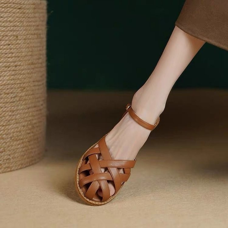 round-Toe Sandles Women PUSoft Bottom(Less3cm)Ankle-Strap Buckle Rubber ...