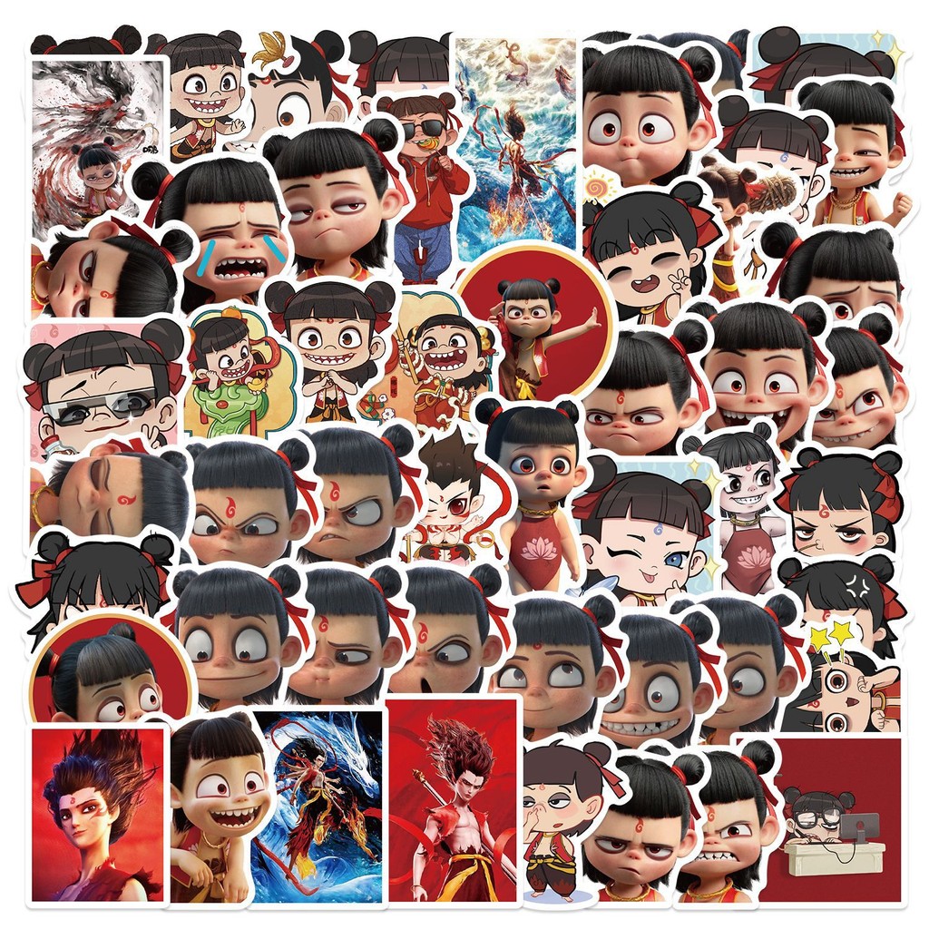 50 pcs Ne Zha Cartoon Movie Character Waterproof PVC Stickers | Shopee ...