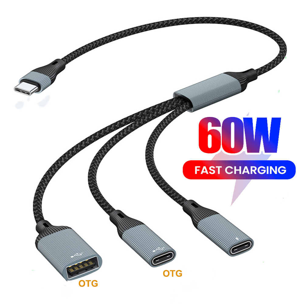 Twitch PD60W Fast Charging Cable Type C Male to Multi Type-C/USB Female ...