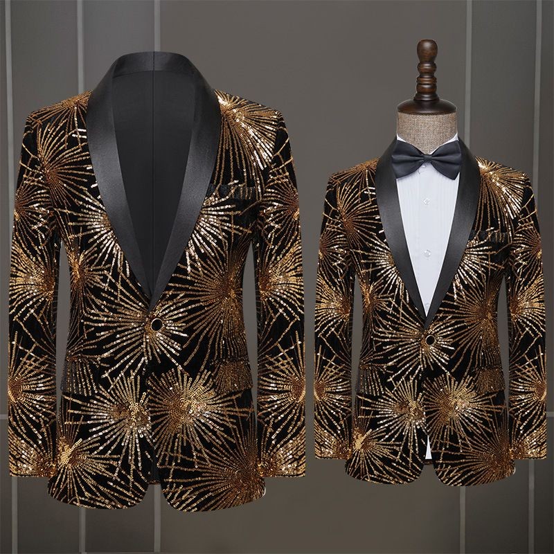 [Factory Ready Stock] Trendy Sequin Costume Men Singer Stage ...