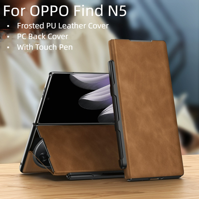 Luxury Kickstand Frosted PU Leather PC Flip Hard Case For OPPO Find N5 ...