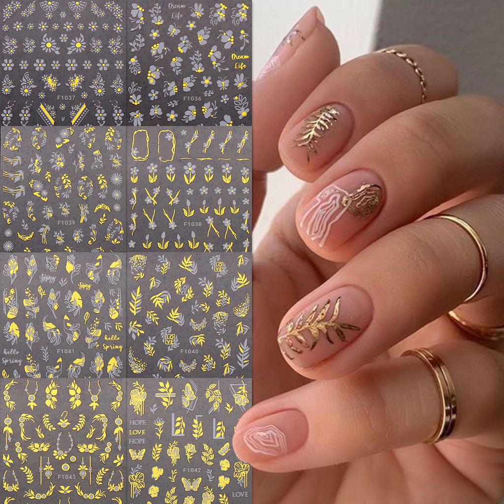 HAMA NAIL Nail Art Stickers Wholesale Spring Summer Golden White Sakura ...