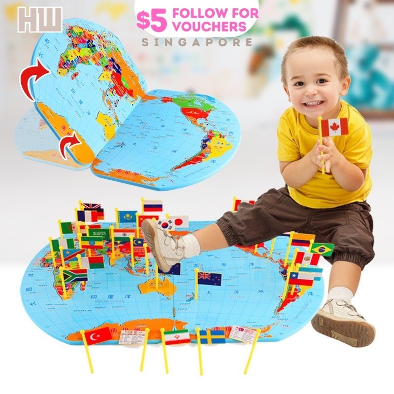 Wooden Mapology World with Flags & Capitals - Jigsaw Puzzle Educational ...