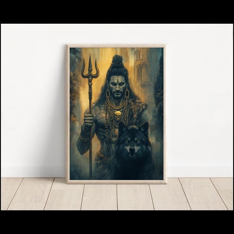 Shiva Wall Art Mahadev with Wolf Canvas Print Hindu God Decor Indian ...