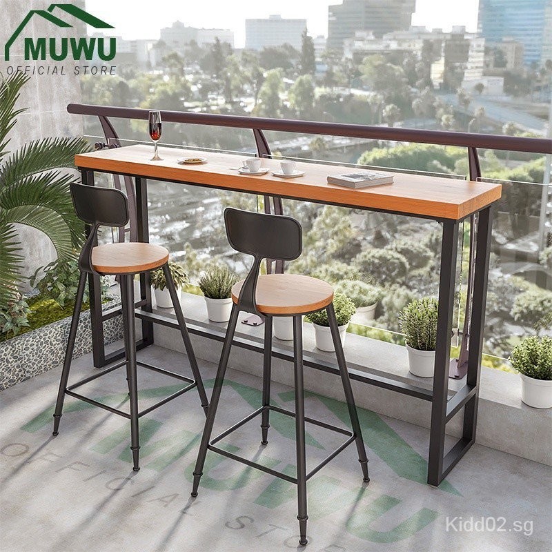(MUWU) Solid Wood Bar Table Balcony Long Table And Chair Simple ...