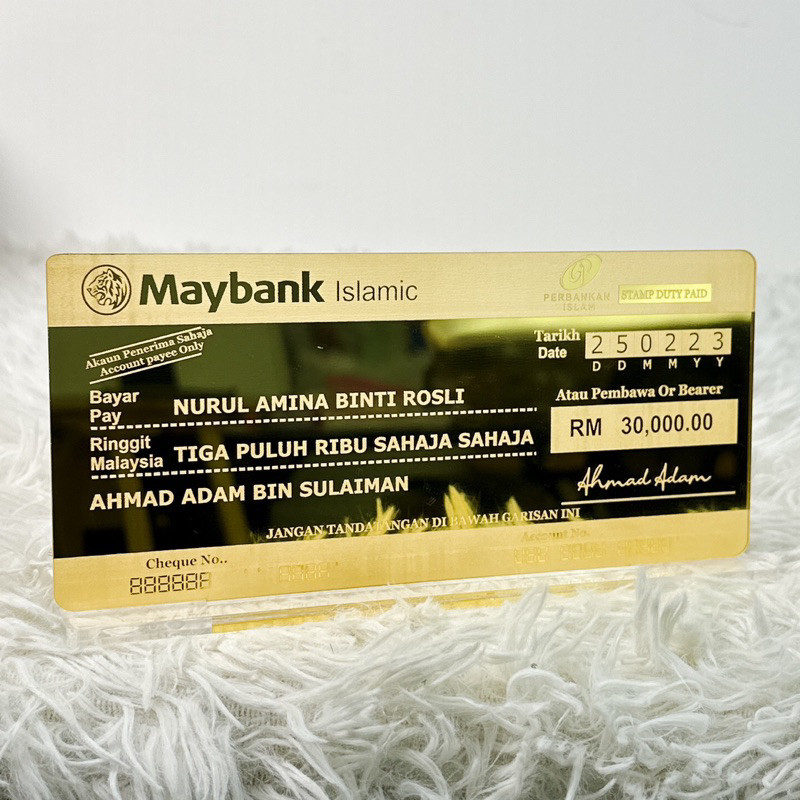CUSTOM Replika Cek/Exclusive Mock cheque/Cek Hantaran/Mock cek ...