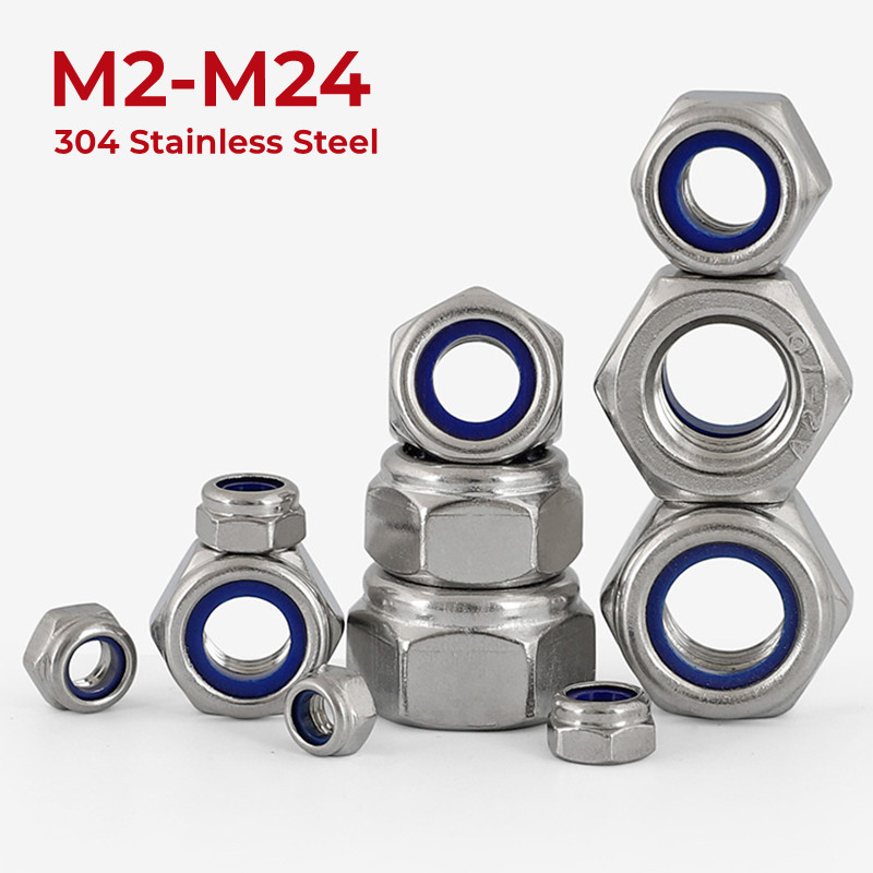 304 Stainless Steel Hex Nylon Insert Lock Nut M2 M2.5 M3 M4 M5 M6 M8 ...