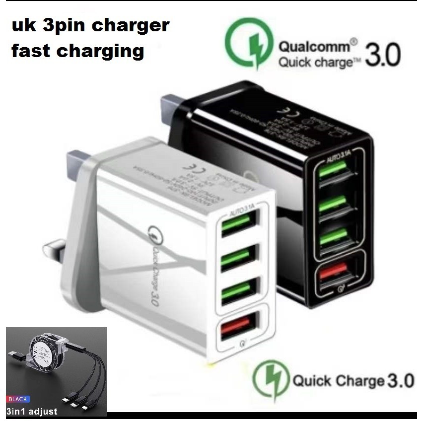 30W Quick Charge 3.0 Fast USB Charger adapter 3 in 1 USB Cable for ...