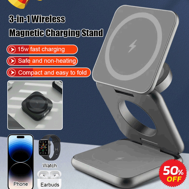 [Ready Stock].Magnetic wireless charger Folding charging stand Magnetic ...