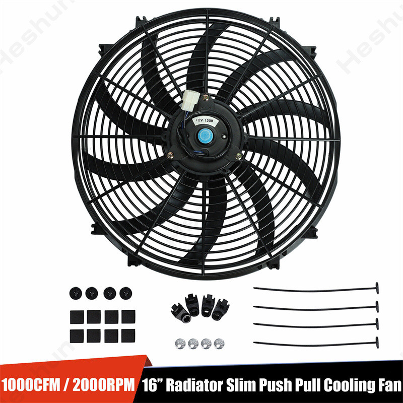 16" Inch 12V 120W Universal Condensing Fan Slim Push Pull Electric Radiator Cooling Fan Mount ...