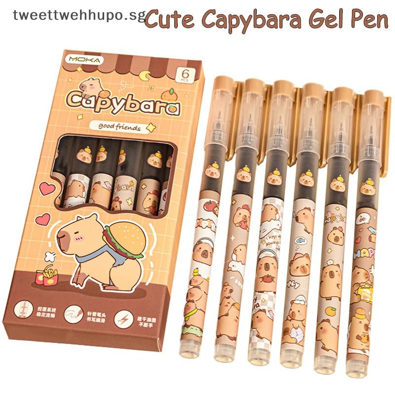 TWE 6Pcs Kawaii Capybara Gel Pens Writing Smooth Black Ink Pens Office ...