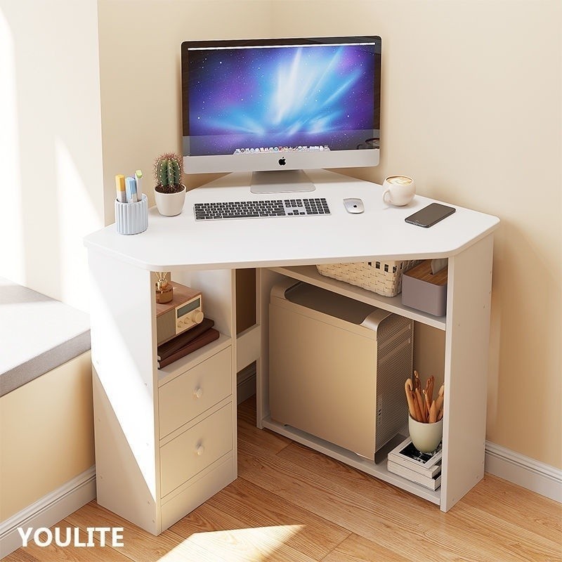 MXH Study Desk Triangle With Bookshelf Corner Computer Desk With Drawer ...