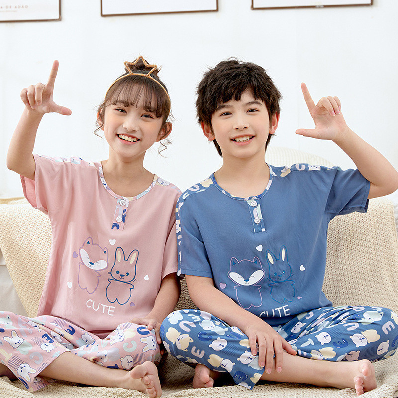Fashion Children's Pajamas Short-Sleeved Trousers Suit Boys and Girls ...