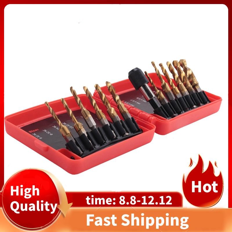 Titanium Combination Drill Tap Bit Set 13PCS SAE and Metric Tap Bits Kit for Screw Thread ...