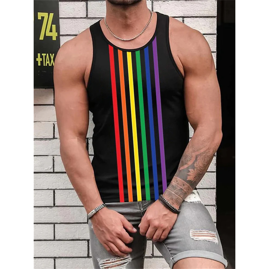 Retro Stripe Graphic Tank Tops For Men Fashion Casual Summer Sleeveless ...