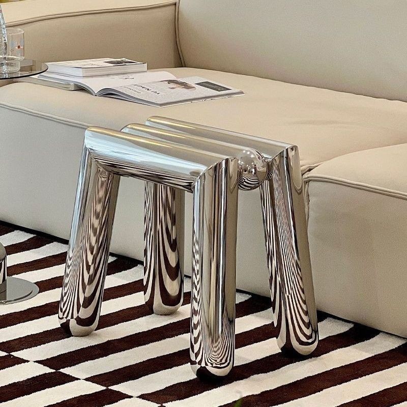 Modern Light Luxury Stainless Steel Bar Bench Entry Shoe Stool Simple ...